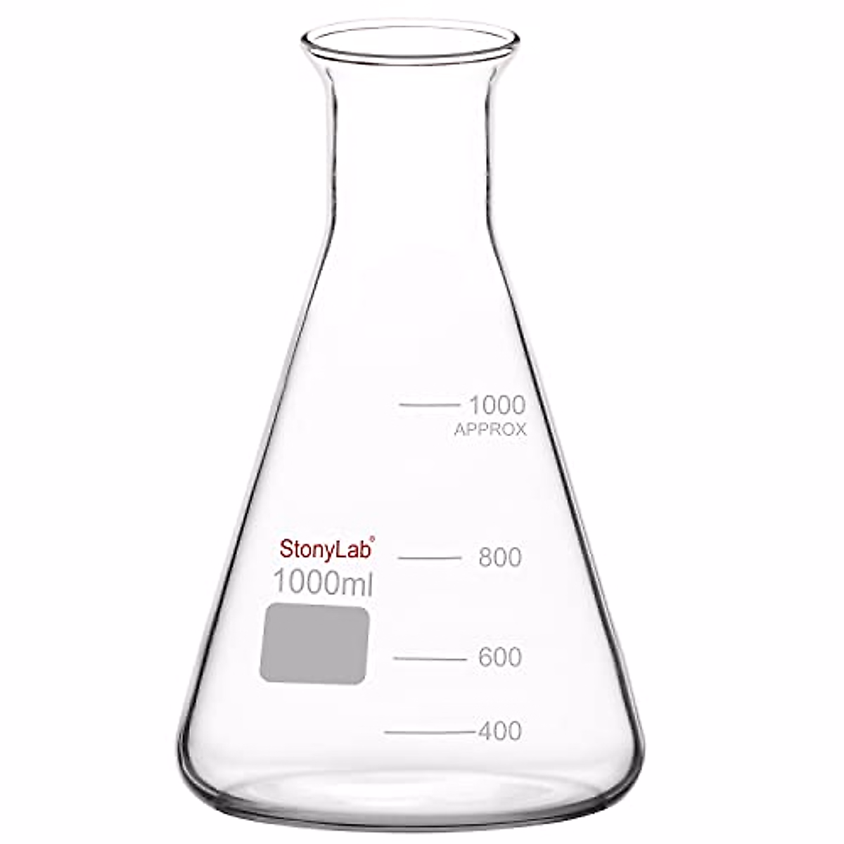 stonylab Glass Wide Mouth Erlenmeyer Flask, 1000 ml Borosilicate Glass Erlenmeyer Flask with Heavy Duty Rim, 1 Pack