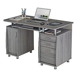 Pemberly Row 48" Wide Home Office Computer Desk in Gray with CPU Storage Cabinet and Hanging File Cabinet, Grey