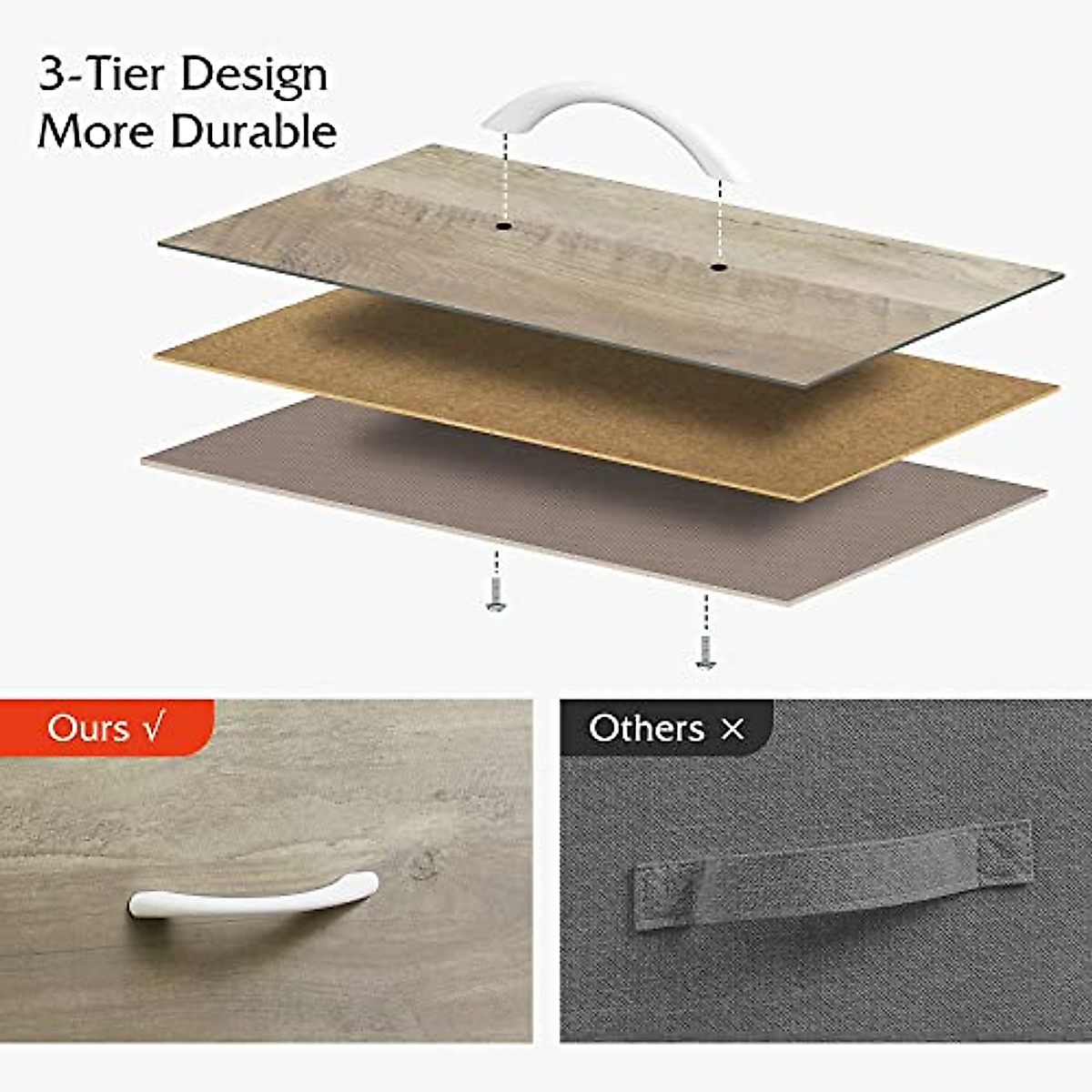 WLIVE Two 2-Drawer Nightstand and 5-Drawer Dresser Set, Fabric Dresser, Storage Organizer Unit with Fabric Bins for Closet, Living Room, Hallway, Nursery, College Dorm, Greige