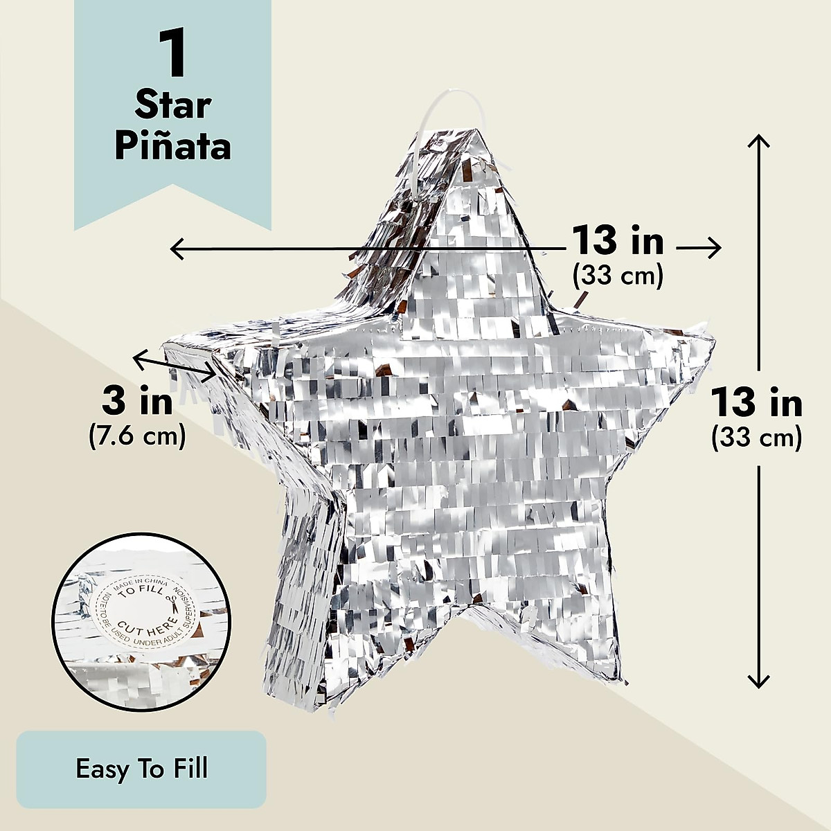 Silver Foil Star Pinata for Kids Birthday, Twinkle Twinkle Little Star Gender Reveal Party Decorations (Small, 13 x 13 x 3 In)