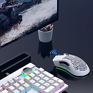 HETOETF Wireless Gaming Mouse Lightweight Honeycomb Design, Rechargeable RGB Backlight Computer Mouse with USB Receiver,Adjustable DPI,2.4GHz Wireless Mouse for PC/Mac/Laptop