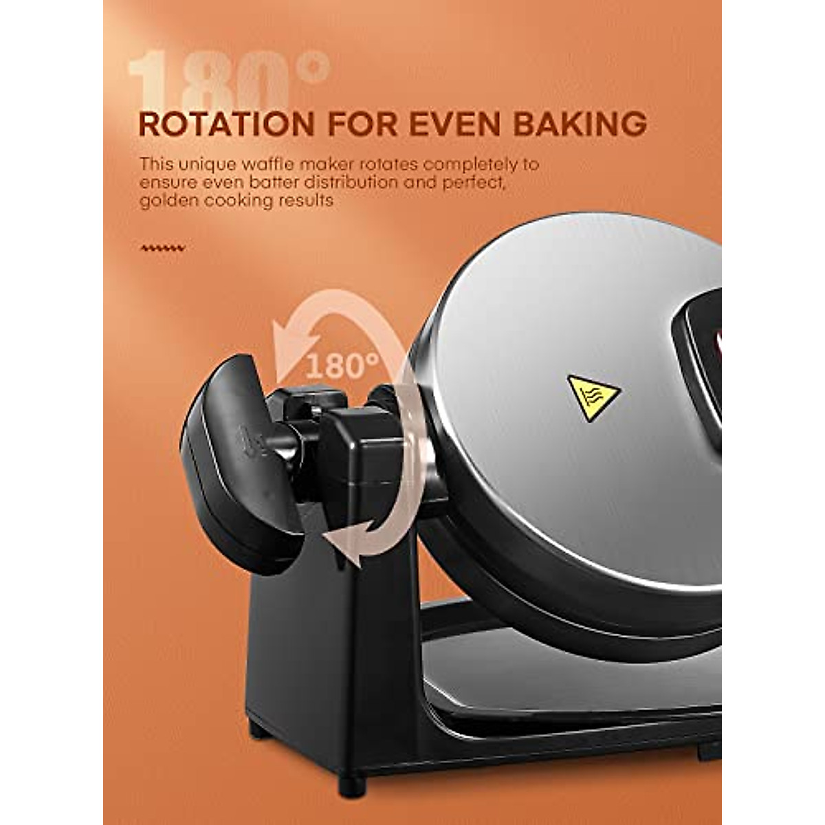 Waffle Maker 1100W, 180° Flip Belgian Waffle Iron with Nonstick Plates, Classic 1" Deep Waffles, Included Recipe, Removable Drip Tray, Browning Control, Stainless Steel