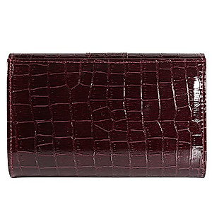 Women's Burgundy Evening Clutch Faux Crocodile Skin Crossbody Flap Bag with Chain Strap