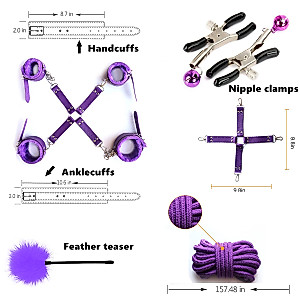 BDSM Restraints Sex Toys 15 Pcs for Couples Bondage Kits Fetish Bed Restraints Set for Beginners SM Adult Games Spanking Paddle Purple