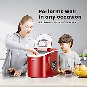 VIVOHOME Electric Portable Compact Countertop Automatic Ice Cube Maker Machine with Hand Scoop and Self Cleaning Function 26lbs/Day Red