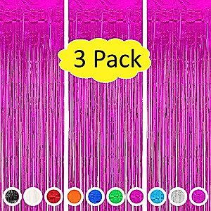 Vanujoy 3 Pack Hot Pink Foil Fringe Backdrop Curtains Party Decoration - Tinsel Party Door Fringe Curtain Backdrop for Birthday Bachelorette Party Engagement Bridal Shower Graduation Decoration