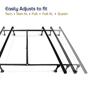 Clara Clark Adjustable Bed Rails - Metal Adjustable Bed Frame with Bed Center Support Leg - 5.25” H Low Bed Frame - Expands from Twin Size Bed Frame to Full Bed Frame, Metal Queen Bed Frame, Black