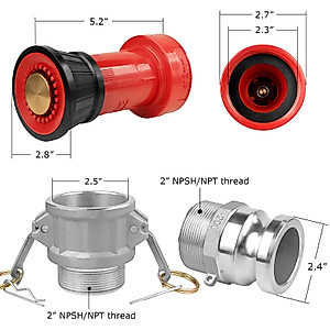 NOVINO Fire Hose Nozzle,2 inch NPSH Heavy-Duty Industrial Fire Hose Constant Flow Fog Nozzle with 2pcs 2" Aluminum Camlock Fitting Coupling Fire Equipment
