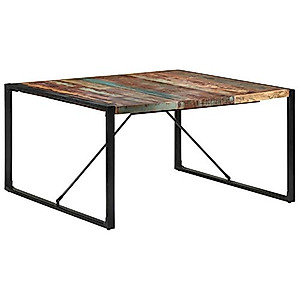 Tidyard Dining Table Rough Raclaimed Wood Tabletop Dinner Table Powder-Coated Steel Legs for Kitchen, Bistro, Restaurant, Home Furniture 55.1 x 55.1 x 29.5 in