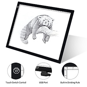 RTjoy A4 LED Light Pad, USB Powered Drawing Board, Adjustable Brightness Tracing Box Ideal for Diamond Art, Weeding Vinyl, Viewing Slides, Stenciling, Embossing, Quilting Stencils (Black)