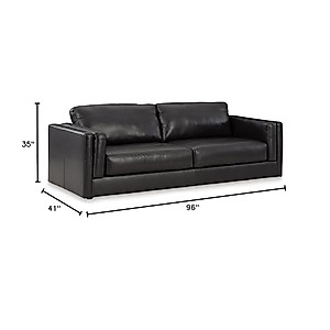Signature Design by Ashley Amiata Modern Leather Match Sofa with Non-skid Legs, Black