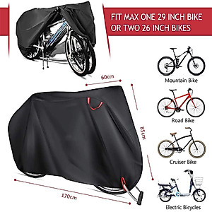 BAHULA Bike Cover for Outside Storage, 210D Outdoor Waterproof Bicycle Covers Rain Sun UV Dust Proof with Lock Hole, Ideal for Mountain Road Electric Bike,Black,170X60X85cm