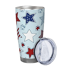 American Stars And Stripes Pattern 20oz Tumbler Stainless Steel Vacuum Insulated Coffee Travel Mug, Durable Coffee Travel Mug with Splash-Proof Lid Metal Straw and Brush Thermal Cup for Outdoor
