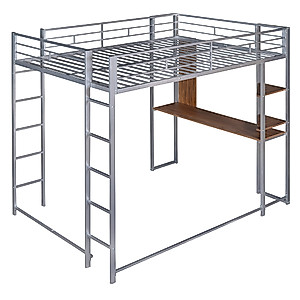 Harper & Bright Designs Full Size Metal Loft Bed with Desk and Shelves, for Kids Teens Adults (Silver)