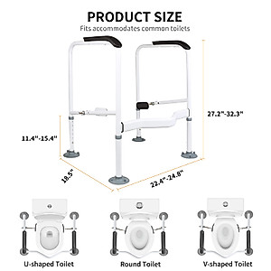 Toilet Safety Rails Frame for Elderly with Handles Stand Alone Bathroom Assistance Grab Bars Arms for Seniors, Handicap, Disabled, Width & Height Adjustable, Fit Any Toilet