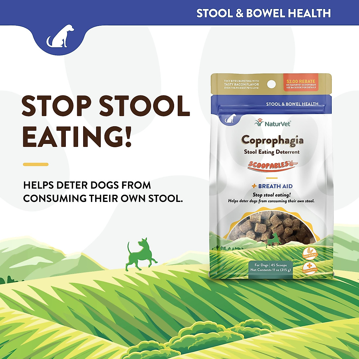 NaturVet Scoopables Coprophagia for Dogs - No Poop Eating for Dogs - Stool Eating Deterrent Supplement with Probiotic & Digestive Enzymes - Hickory Smoked Bacon Flavored | 11oz Bag