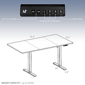 VIVO Electric Height Adjustable 71 x 30 inch Memory Stand Up Desk, Light Wood 30 inch Deep Table Top, White Dual Motor Frame, Preset Controller, E2B Series, DESK-KIT-E2W7C