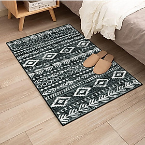 Lahome Boho Moroccan Throw Rug,Washable Black White 2x3 Entryway Rug Non Slip,Low-Pile Soft Bath Mat Rustic Tribal Kitchen Farmhouse Rugs for Entry Front Door (2x3ft)