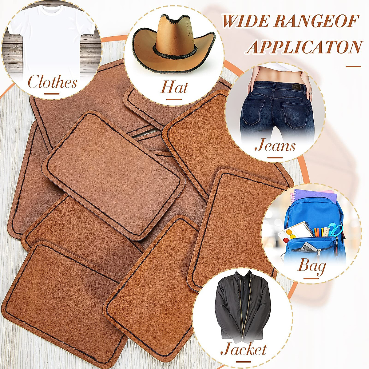 60 Pcs Blank Leatherette Hat Patches with Adhesive Rustic Leatherette Rectangle Patch Faux Leather Patches for Hats Custom Fabric Repair Sew Laser Supplies, 3 x 2 Inches (Khaki)