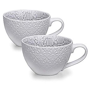 Up Pod Porcelain Cappuccino Cups, 12 Ounce Latte Cups, White Espresso Cups, Tea Mug Sets of 2