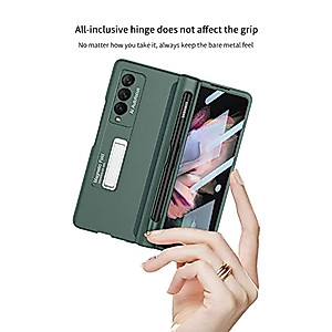 CeeEee Samsung Galaxy Z Fold 3 5g Case Screen Protector 360 Degree Full Protection Built-in with 9H Tempered Glass Screen Protector with S Pen Holder and Kickstand Cover Hinge Protection, Black