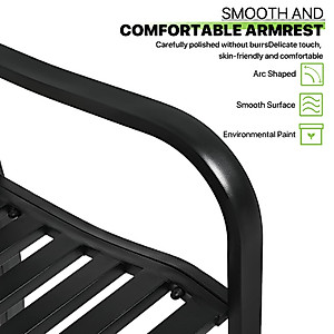 Magshion Patio Benches for Outdoors, 50" Patio Seating Balck Backrest Armrests Sturdy Steel Frame Birds and Branches Style Bench with Straight Legs for Yard Porch Work Entryway, 800lbs