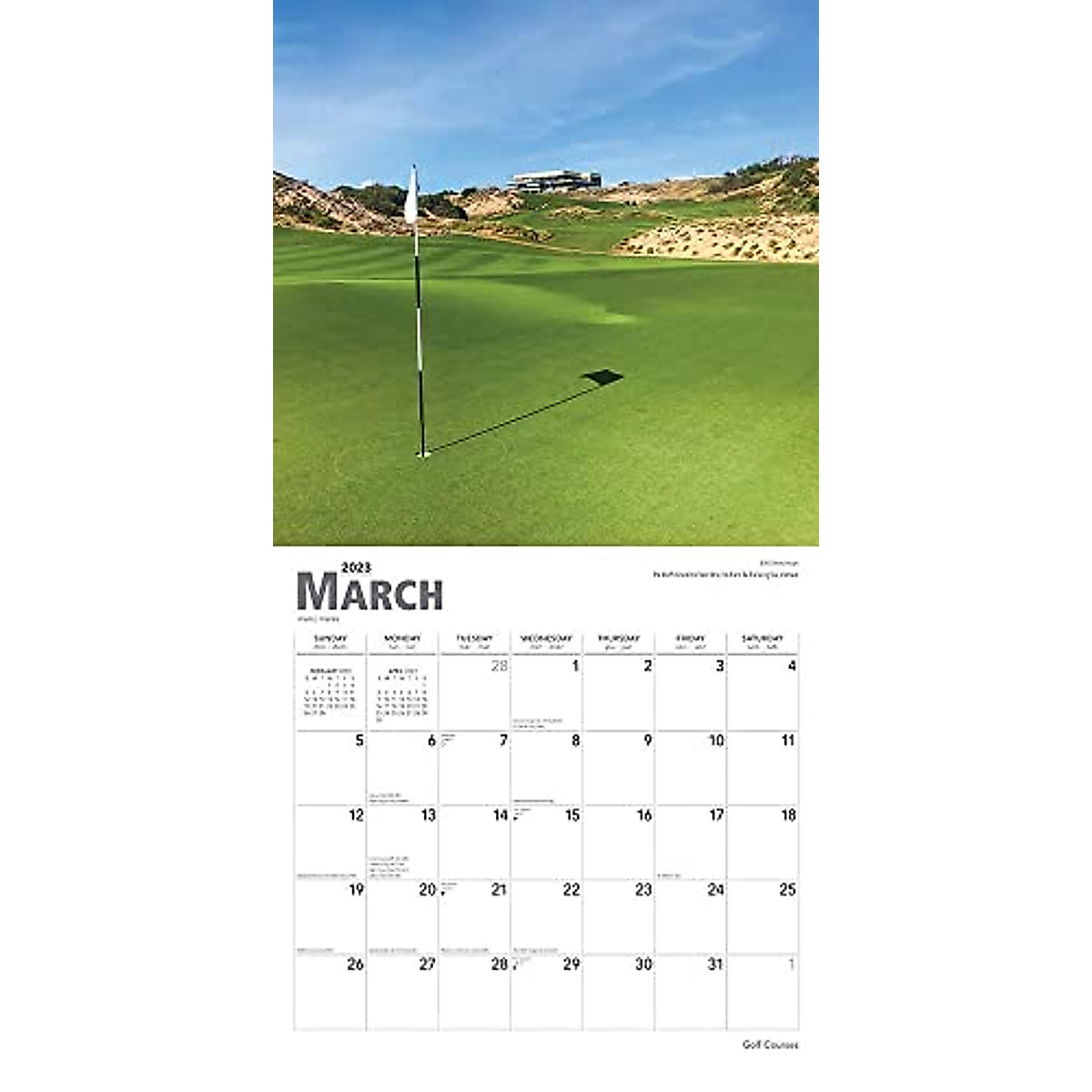 Golf Courses | 2023 12 x 24 Inch Monthly Square Wall Calendar | BrownTrout | Golfing Sport
