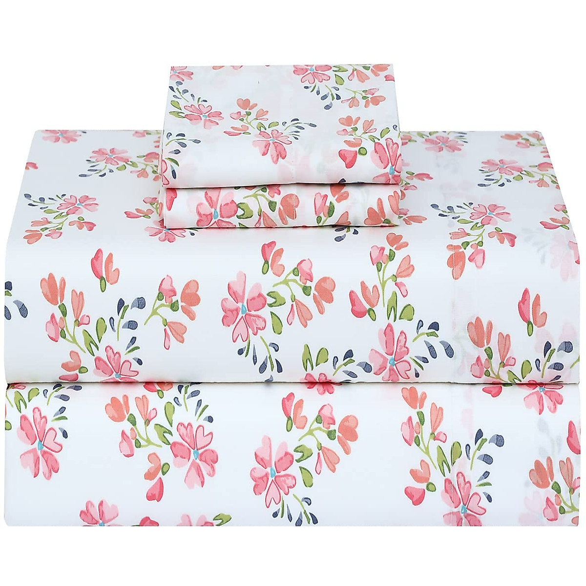 RUVANTI 100% Cotton Full Size Bed Sheets, 4 Pieces, Soft & Breathable Percale Weave Bedding, Deep Pocket 16", Hotel Standard, Crisp Cool Feel, Durable, Perfect Sheet Set Floral, Bloomex