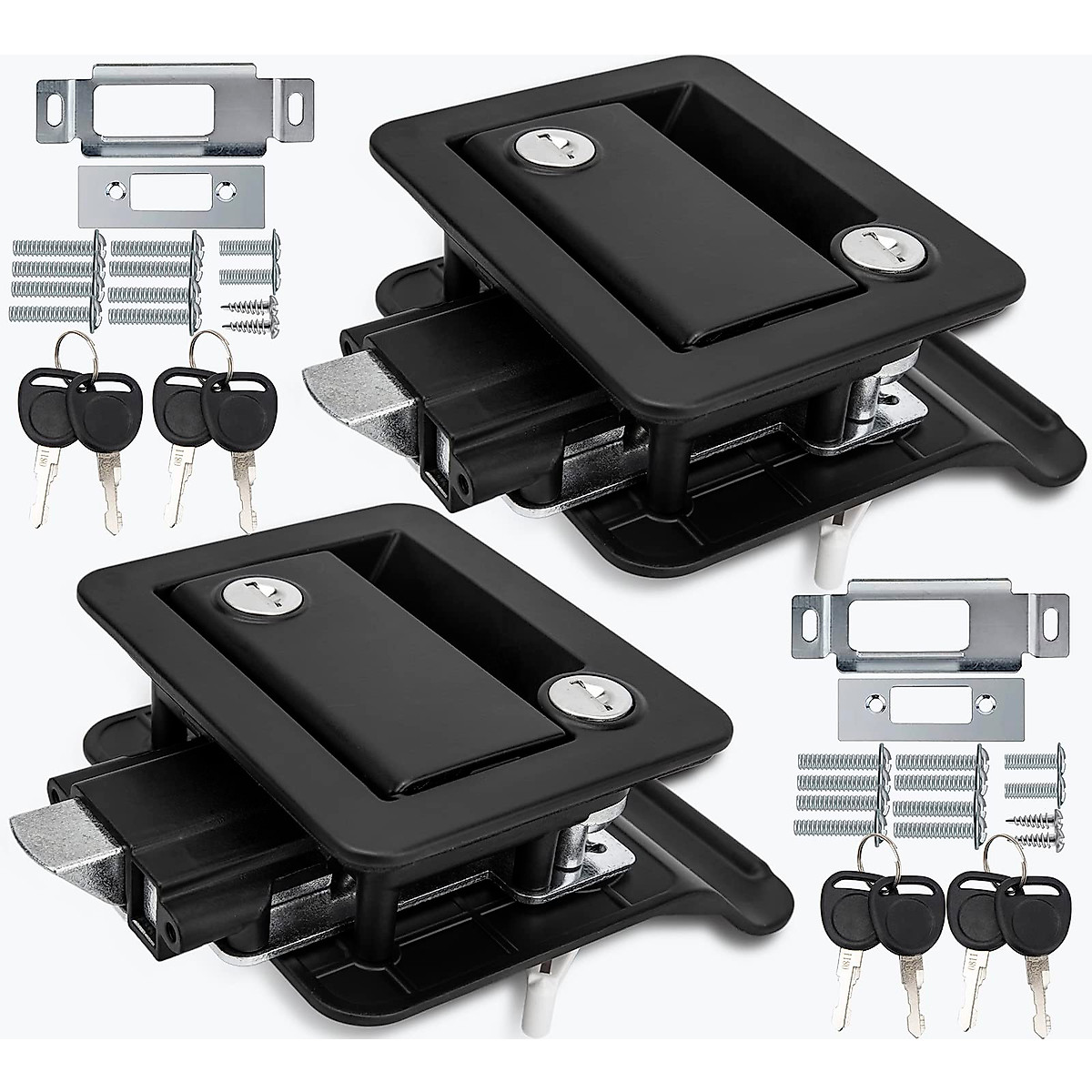 RV Camper Door Latch Lock,100% Metal Camper Door Lock Replacement kit,2 Pack Black rv Entry Door Locks for Travel Trailers,Only Fits 2.75"x3.75" Door Lock Hole 8 Camper Keys