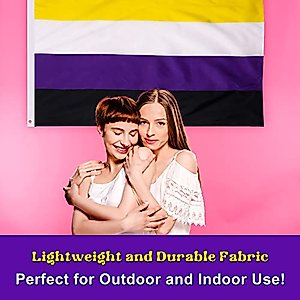 QUEEN KING 3x5 FT Non Binary Pride Flag and 60 Pcs Nonbinary Pride Stickers LGBTQIA Non-Binary NB Gender Rainbow Banner Large LGBT NB Flag Gender Identity Flag Polyester with Brass Grommets