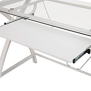 Flash Furniture Clear Tempered Glass Computer Desk with White Pull-Out Keyboard Tray and White Crisscross Frame