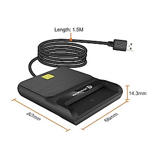 ZOWEETEK USB Smart Card Reader, CAC Card Reader Military, Compatible with Windows, Mac OS and Linux