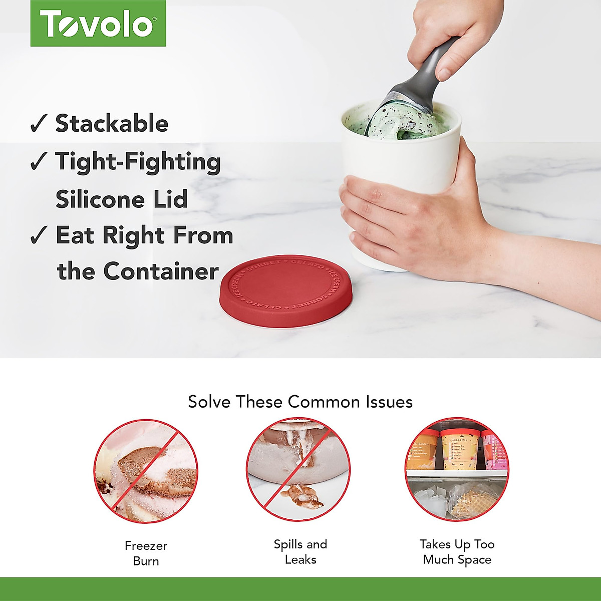 Tovolo Stackable Sweet Treat Ice Cream Tub with Tight-Fitting Silicone Lid Freezer Storage Container for Sorbet & Gelato, BPA-Free & Dishwasher-Safe, 1-Quart, Oyster Gray