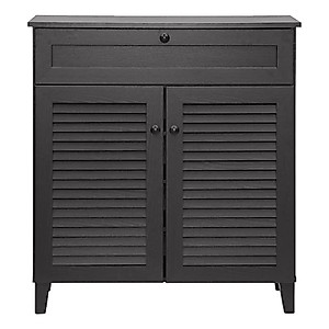 BOWERY HILL Contemporary 33.38" Tall 2 Door Shoe Storage Cabinet with Drawer in Espresso