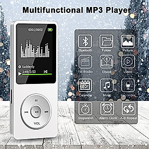 MP3 Player with Bluetooth, Skybess 32GB Portable Digital Lossless MP3 Music Player with Speaker/FM Radio/Voice Recorder/E-Book/Alarm Clock for Student Adult, Support up to 128GB (Headphone Included)