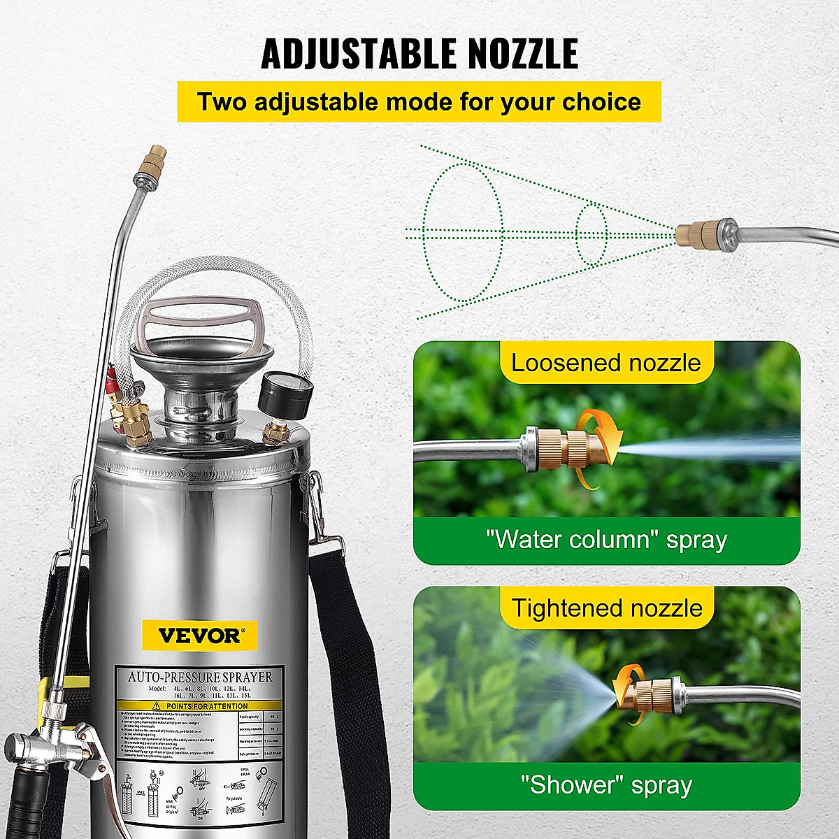 Happybuy 3 Gallon Stainless Steel Sprayer, 20" Wand & 3FT Reinforced Hose, Hand Pump Sprayer with Pressure Gauge, Safety Valve & Adjustable Nozzle, Garden Weed Sprayer for Lawn, Gardening & Sanitizing