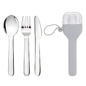 Sophico Travel Utensils Set for Camping and Kids Lunch Box, Stainless Steel Fork and Spoon, Knife Silverware Flatware Sets with Silicone Case - Portable & Leak-proof, Dishwasher Safe (Grey, 1 Set)