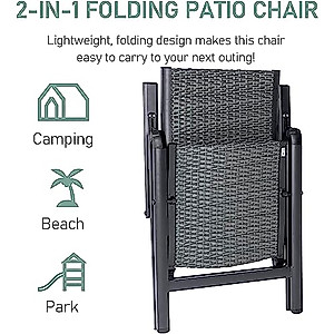 Homey Folding Patio Chairs, No Assemble Chair with Aluminum Frame Adjustable Backrest for Outdoor Camping, Porch, Balcony Portable Chairs, Set of 2 (Gray)