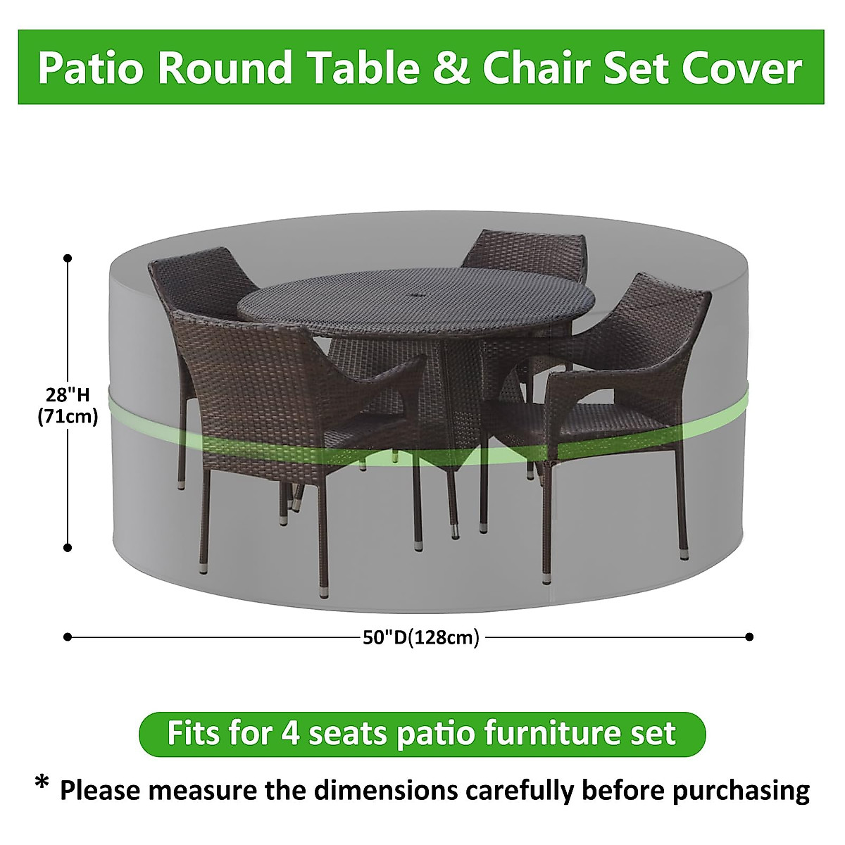 Wanocean Round Patio Furniture Covers, 100% Waterproof Anti-Fading Outdoor Table Chair Set Covers, Round Patio Table Cover Windproof For Outdoor Furniture Set 50"DIA x 28"H