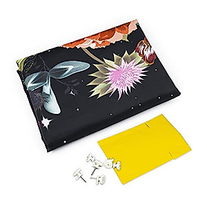 LB Full Moon Over Ocean Tapestry Wall Hanging, Moonlit Garden Tapestry, Night Sky Flower Plant on Black Background Wall Decor for Teen Bedroom Living Room Dorm Home Decor, 40 x 60 Inches