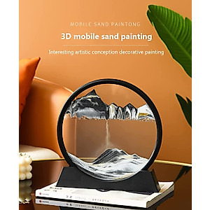 XKSWAMZ 3D Flowing Sand Painting, Moving Sand Art Decor, 3D Hourglass Round Natural Landscape Glass Sand Frame, Quicksand Painting Desktop Ornaments for Home and Office Decor (7 inches, Blue)