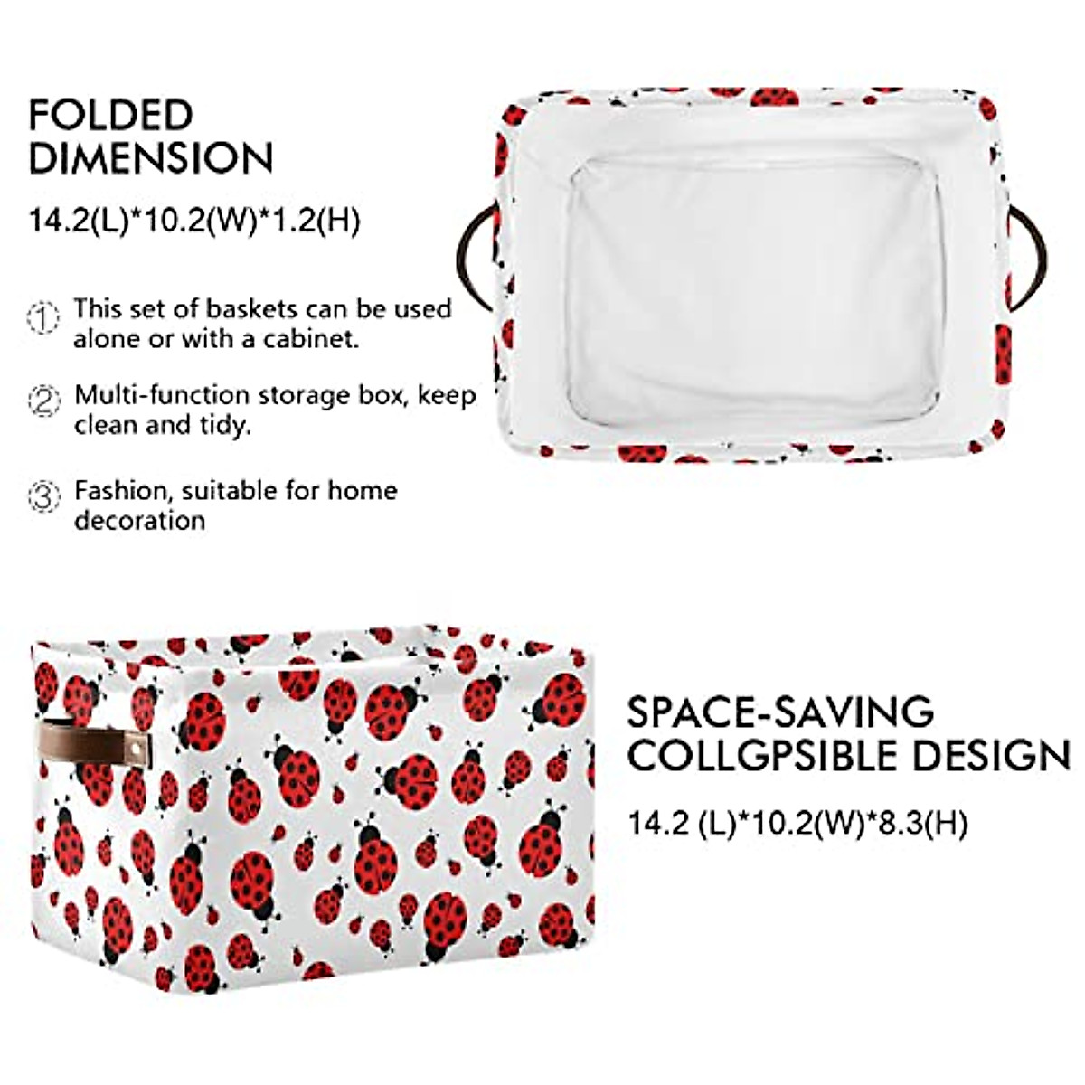 Wusikd Ladybug Storage Basket Set of 1 Large Fabric Funny Storage Basket Bins Box Cube with Handles Collapsible Closet Shelf Clothes Organizer Basket for Nursery Bedroom