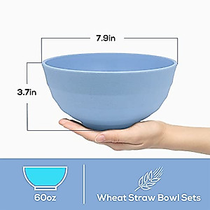 Numkey Set of 4 Wheat Straw Bowls 60 oz, Salad bowls, Unbreakable Large Cereal Bowls, Oversized Lightweight soup Bowl Dishwasher & Microwave Safe BPA Free Cereal Bowls for kitchen (Multicolor)