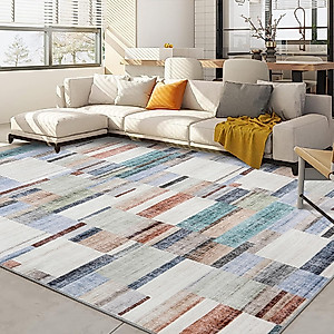 GlowSol Washable Rug Modern Area Rugs 9x12 Living Room Abstract Geometric Bedroom Rug Multi Rug Carpet Large Area Rug for Office Non Slip Throw Rugs for Dining Room Classroom Multi 9'x12'