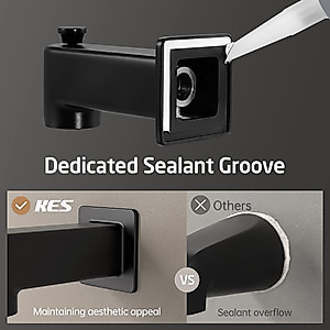 All Metal Tub Spout with Diverter, KES 5-3/8 Inch Bath Tub Faucet Replacement with Stainless Steel Extension Nipple, Black Shower Slip-on Bathtub Faucet for 1/2 Inch Copper Pipe, PTSN300-BK