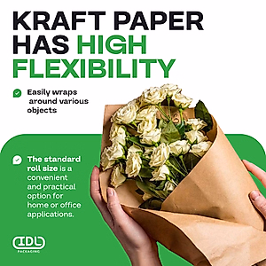 IDL Packaging 18" x 2160" (180 feet) Popular Pack Brown Kraft Paper Roll - Perfect Craft Wrapping Paper for Packing, Moving, Shipping - 100% Recycled Natural Wrap Material