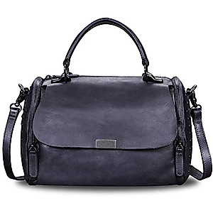 IVTG Genuine Leather Satchel Bag for Women Vintage Handmade Top Handle Crossbody Handbag (Black)