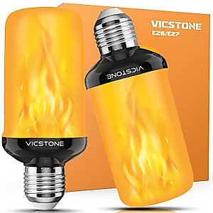 Vicstone Upgraded LED Flame Light Bulbs, 4-Mode Flickering Light Bulbs with Upside Down Effect, E26 27 Fire Light Bulb for Porch Party Patio Home Halloween Christmas Indoor Outdoor, 2 Pack