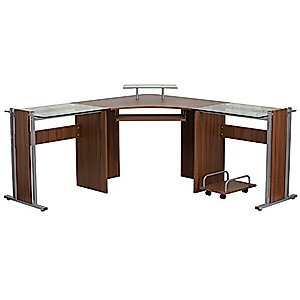 LIVING TRENDS Teakwood Laminate Corner Desk with Pull-Out Keyboard Tray and CPU Cart