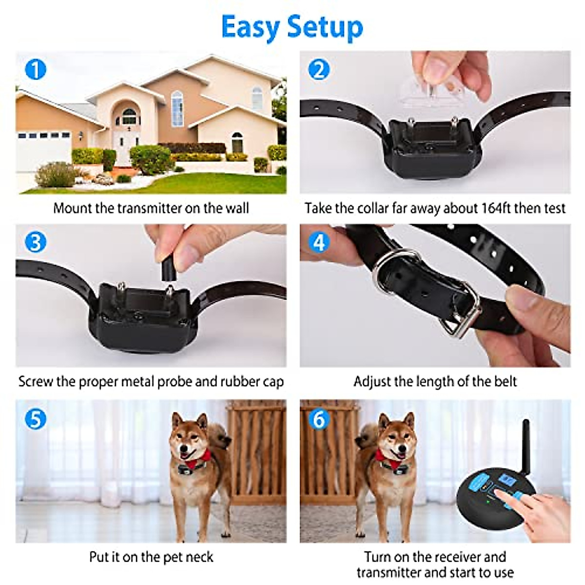 Moclever Wireless Dog Fence System Electric Dog Fence Automatic Trigger Pet Shock Containment Boundary,Adjustable Range Up to 722ft, IPX8 Waterproof Rechargeable Collar for Small Medium Large Dogs